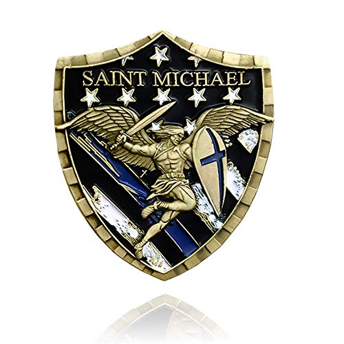 AtSKnSK St. Michael Law Enforcement Challenge Coin Thin Blue Line Police Shield Collectible Gift