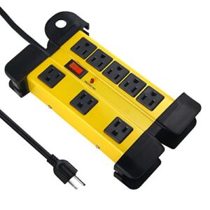 cccei heavy duty power strip surge protector for appliances, 8 outlet workshop power strip with 1200 joules surge, metal power strip with 6ft extension cord and wide spaced, yellow