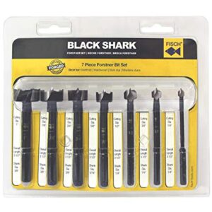 Fisch FSA-367192 7 Piece Black Shark Forstner Drill Bit Set Blister Pack Includes Bits from 1/4-inch up to 1-inch Diameter, Forged Steel, Made in Austria