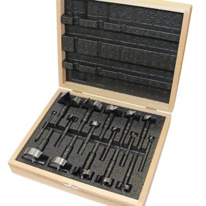 Fisch FSA-367208 16 Piece Black Shark Forstner Drill Bit Set Custom Wooden Box Includes Bits from 1/4-inch up to 2-1/8-inch Diameter Forged Steel Made in Austria