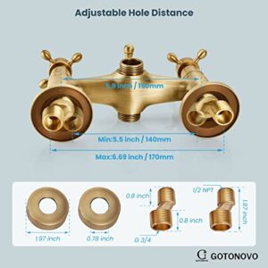 gotonovo Wall Bathtub Faucet Set with HandHeld Shower Spray Antique brass Double Cross Handle 2 Functions Wall Mount 360 Swivel Mixer Tub Filler Spout Vintage Bathroom