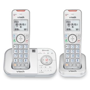 vtech vs112-27 dect 6.0 bluetooth 2 handset cordless phone for home with answering machine, call blocking, caller id, intercom and connect to cell (white)