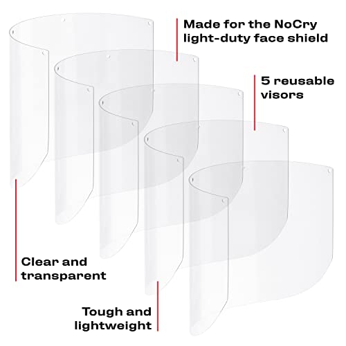 NoCry 5-Pack of Reusable Replacement Visors for the Protective Light-Duty Safety Face Shield; Lightweight, Made with Clear, Transparent Plastic to Cover and Protect Your Face