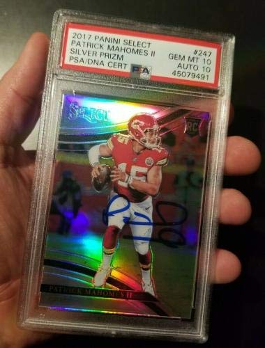 Patrick Mahomes 2017 Panini Select RC Silver Prizm PSA GEM MINT 10 AUTO 10 1/1 - Football Slabbed Autographed Cards