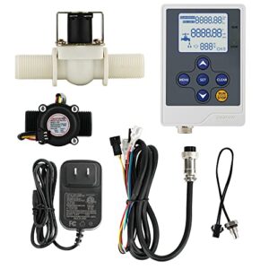 DIGITEN Water Flow Control Meter LCD Display Controller+G3/4" Water Hall Sensor Flow Meter Flowmeter Counter 1-60L/min+G3/4" Electric Solenoid Valve Normally Closed N/C+DC 12V Power Adapter