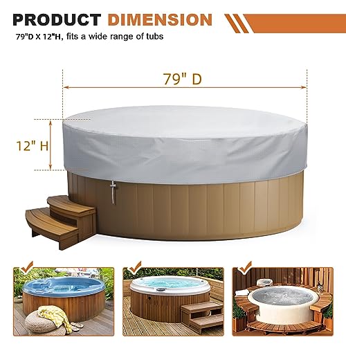 skyfiree Round Hot Tub Cover Swimming Pool Dust Cover Waterproof Outdoor Spa Covers for Bathtub/Salu/Bubble Message Spa,79" Dx12 H,Gray