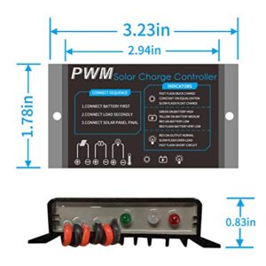 10A Solar Charge Controller IP68 Waterproof Charge Controller 12V/24V PWM Solar Panel Battery Intelligent Regulator for RV Boat car Solar Controller for 3SLi(NiCoMn)O2 Battery