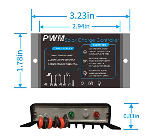 10A Solar Charge Controller IP68 Waterproof Charge Controller 12V/24V PWM Solar Panel Battery Intelligent Regulator for RV Boat car Solar Controller for 3SLi(NiCoMn)O2 Battery