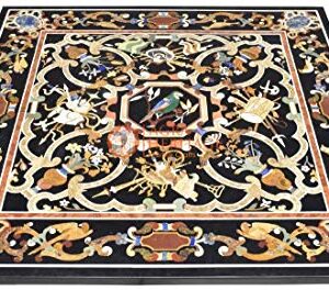 Marble Black Dining Table Top Fine Birds Inlaid Pietra Dura Inlay Marquetry Living Room Furniture Decor Arts