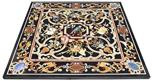 Marble Black Dining Table Top Fine Birds Inlaid Pietra Dura Inlay Marquetry Living Room Furniture Decor Arts