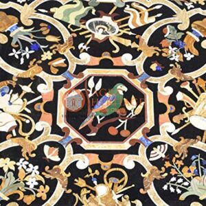 Marble Black Dining Table Top Fine Birds Inlaid Pietra Dura Inlay Marquetry Living Room Furniture Decor Arts