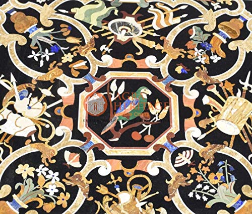 Marble Black Dining Table Top Fine Birds Inlaid Pietra Dura Inlay Marquetry Living Room Furniture Decor Arts