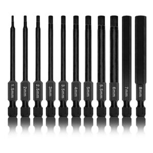 neiko 01148a hex allen power bit set, 11-piece metric sizes 1.5mm to 8mm | magnetic head bits 3 quick release shanks premium s2 steel compatible with drills and impact drivers