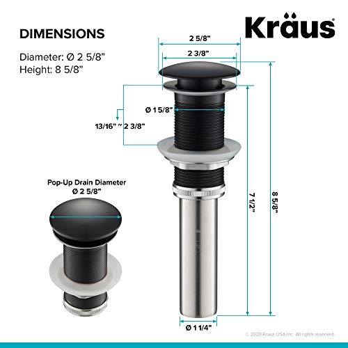 Kraus PU-10MB Pop-Up Drain, 8 5/8 Inch, Matte Black