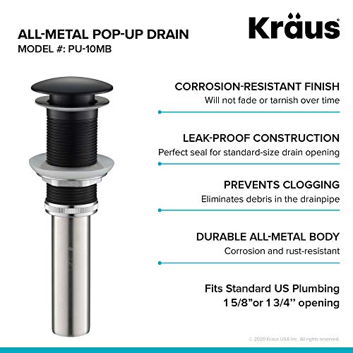 Kraus PU-10MB Pop-Up Drain, 8 5/8 Inch, Matte Black