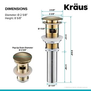 KRAUS Pop-Up Drain with Overflow in Brushed Gold, PU-11BG