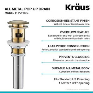 KRAUS Pop-Up Drain with Overflow in Brushed Gold, PU-11BG