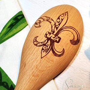 Fleur de lis or Roux the Day or Peace Love & Gumbo Engraved Wooden Cooking Spoon, Choice Of Style Engraved Wooden Spoons, Cajun Louisiana New Orleans Cooking, Mardi Gras Gift, Cajun Wedding Gift Set