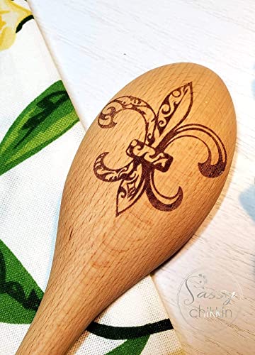 Fleur de lis or Roux the Day or Peace Love & Gumbo Engraved Wooden Cooking Spoon, Choice Of Style Engraved Wooden Spoons, Cajun Louisiana New Orleans Cooking, Mardi Gras Gift, Cajun Wedding Gift Set