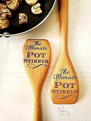 Ultimate Pot Stirrer Wooden Spoon, Sturdy Wooden Cooking Utensil, Funny Stirring The Pot Gag Gift For Mom, Dad, Grandma, Grandpa, Personalized Engraved Gift, Stir the Pot, Wooden Cooking Spoon