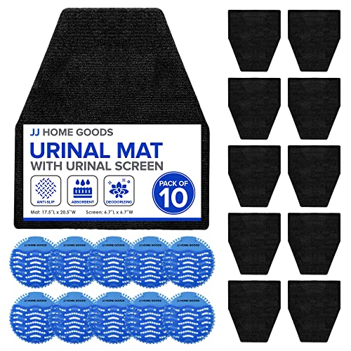 JJ CARE Urinal Mats [10 Black Urinal Pads + 10 Blue Urinal Screen Deodorizer] - Non-Slip Urinal Floor Mats, Deodorization Urinal Mats for Men Bathroom Commercial Bathroom Urinal Toilet Floor Mat