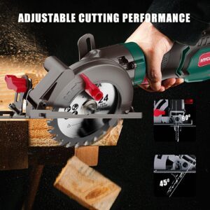 Electric Circular Saw, HYCHIKA 6.2A Mini Circular Saw with 3 Blades(4-1/2”), Compact Hand Saw Max Cutting Depth 1-7/8'' (90°), Rubber Handle, 10 Feet Cord, fit for Wood Soft Metal Tile Plastic Cuts