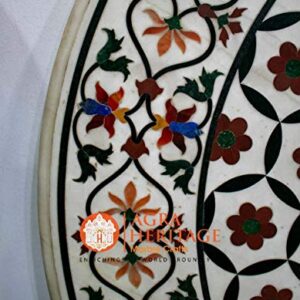 White 47" Marble Round Dining Table Top Stunning Inlay Handmade Marquetry Arts Outdoor Furniture