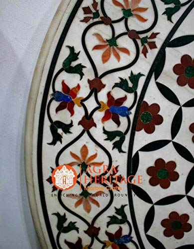 White 47" Marble Round Dining Table Top Stunning Inlay Handmade Marquetry Arts Outdoor Furniture