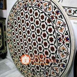 White 47" Marble Round Dining Table Top Stunning Inlay Handmade Marquetry Arts Outdoor Furniture