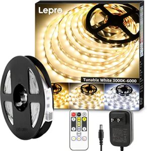 lepro led strip light, 3000k-6000k tunable white, 16.4ft dimmable bright led tape lights, 300 leds 2835, strong 3m adhesive, suitable for home, kitchen, under cabinet, bedroom