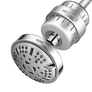 hopopro 9 modes shower head and 18 stages shower filter combo, high pressure filtered showerhead high output shower head combo purifying water for water healthy life