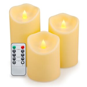 enido flameless candles waterproof outdoor candles battery operated candles with remote cycling 24 hours timer (d: 3.25" x h: 4" 5" 6") led candles plastic pack of 3 large pillar candles