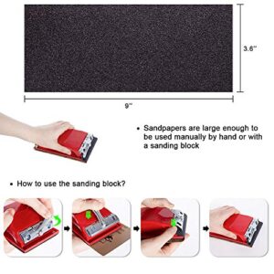 Sand Paper, 45 Pack 120 to 5000 Grit Sandpaper Wood Wet Dry Waterproof Abrasive Sandpaper Assortment Sheets with Sanding Block Sander for Automotive Car Metal Polishing Finishing 9х3.6 Inch