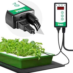 iPower 2-Pack Digital Heat Mat Thermostat 40-108 Degrees Fahrenheit Warming Pad Temperature Controller for Germination, Seedlings Rooting, Brewing, 1000W-Green, White