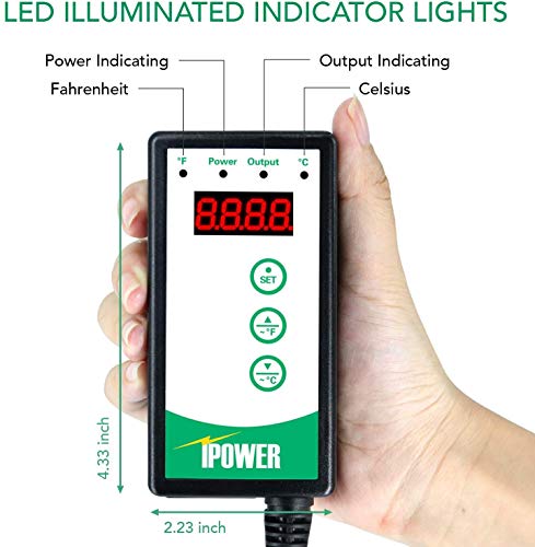 iPower 2-Pack Digital Heat Mat Thermostat 40-108 Degrees Fahrenheit Warming Pad Temperature Controller for Germination, Seedlings Rooting, Brewing, 1000W-Green, White