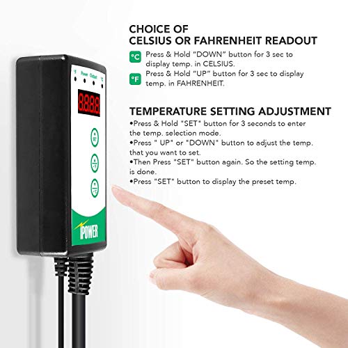 iPower 2-Pack Digital Heat Mat Thermostat 40-108 Degrees Fahrenheit Warming Pad Temperature Controller for Germination, Seedlings Rooting, Brewing, 1000W-Green, White