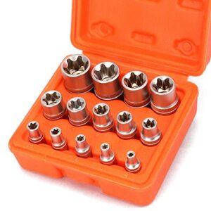 casoman 14 pieces female e-torx star socket set, female external star socket set, e4 - e24 torque socket set, 1/4"dr. 3/8"dr. 1/2"dr.