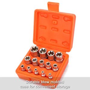 CASOMAN 14 Pieces Female E-TORX Star Socket Set, Female External Star Socket Set, E4 - E24 Torque Socket Set, 1/4"Dr. 3/8"Dr. 1/2"Dr.