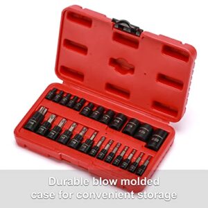 CASOMAN 25 Piece Torx Bit Socket and External Socket Set, 13 Star Socket Bits (T8- T60)& 12 Female E-Torx Sockets (E4-E22)