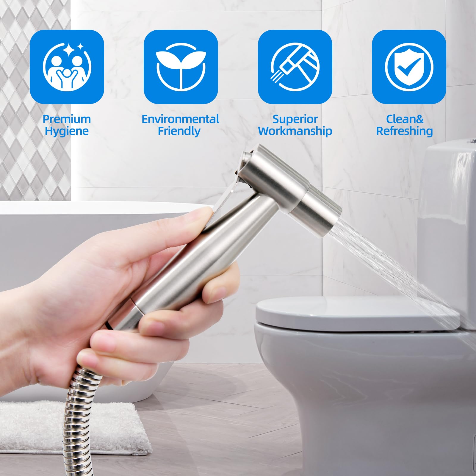 Arofa Handheld Toilet Bidet Sprayer for Toilet-Adjustable Water Pressure Control with Bidet Hose for Feminine Wash, Stainless Steel Brushed Nickel Cloth Diaper for Baby Wash