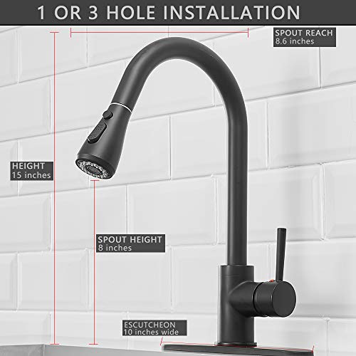 Kitchen Sink Faucet with Pull down Sprayer Matte Black, Single Handle High Arc Pull out Kitchen Faucets, Single Level Solid Brass Bar Kitchen Faucet with Deck Plate