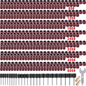 austor 531 pcs sanding drum set，504 pcs drum sander sleeves 80 120 150 240 320 400 600 grit 24 pcs drum mandrels 2 pcs self-tightening drill chuck and 1 pc combination wrench for dremel rotary tool