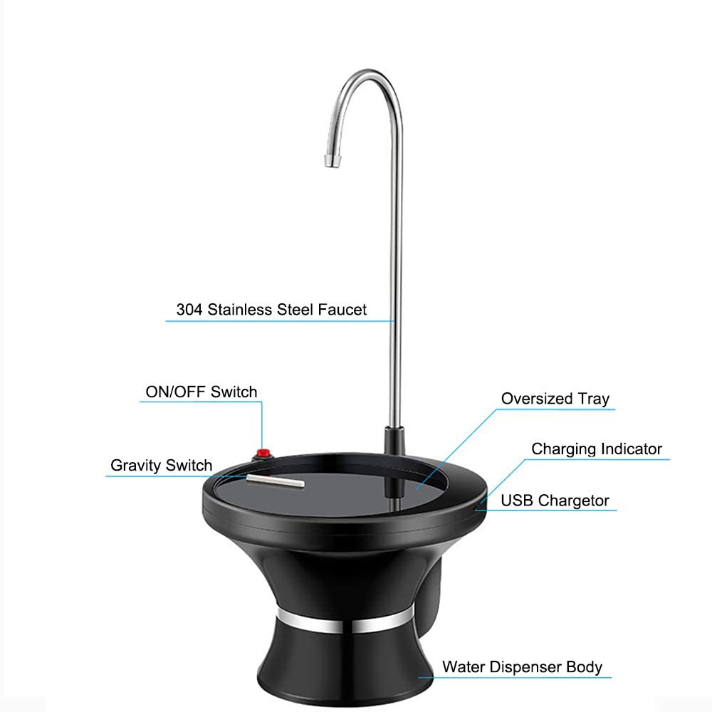 Drinking Water Dispenser Pump, Automatic Electric Drinking Water Bottle Pump for 1-5 Gallon Water Jugs, USB Rechargeable with 2 Switch Control, Stable and Portable for Home, Kitchen, Office, Camping