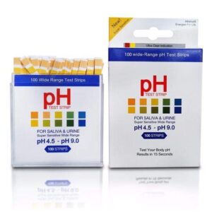 ph test strips 100ct -saliva and urinalysis reagent test strips for monitor body acidity and alkalinity .track and balance your body ph & a healthy diet. ph scale 4.5-9.0