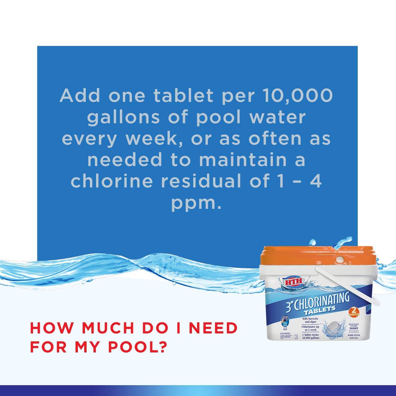 HTH 42040 Super 3-inch Chlorinating Tablets Swimming Pool Chlorine, 25 lbs