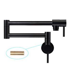 kwode matte black pot filler faucet wall mount commercial kitchen sink faucet double joints folding stretchable swing arm with single hole 2 handles brass