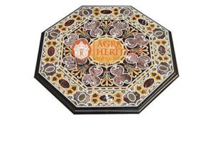 marble black center dining table top pietra dura inlay handicraft hallway decorative | 43"x43" inches