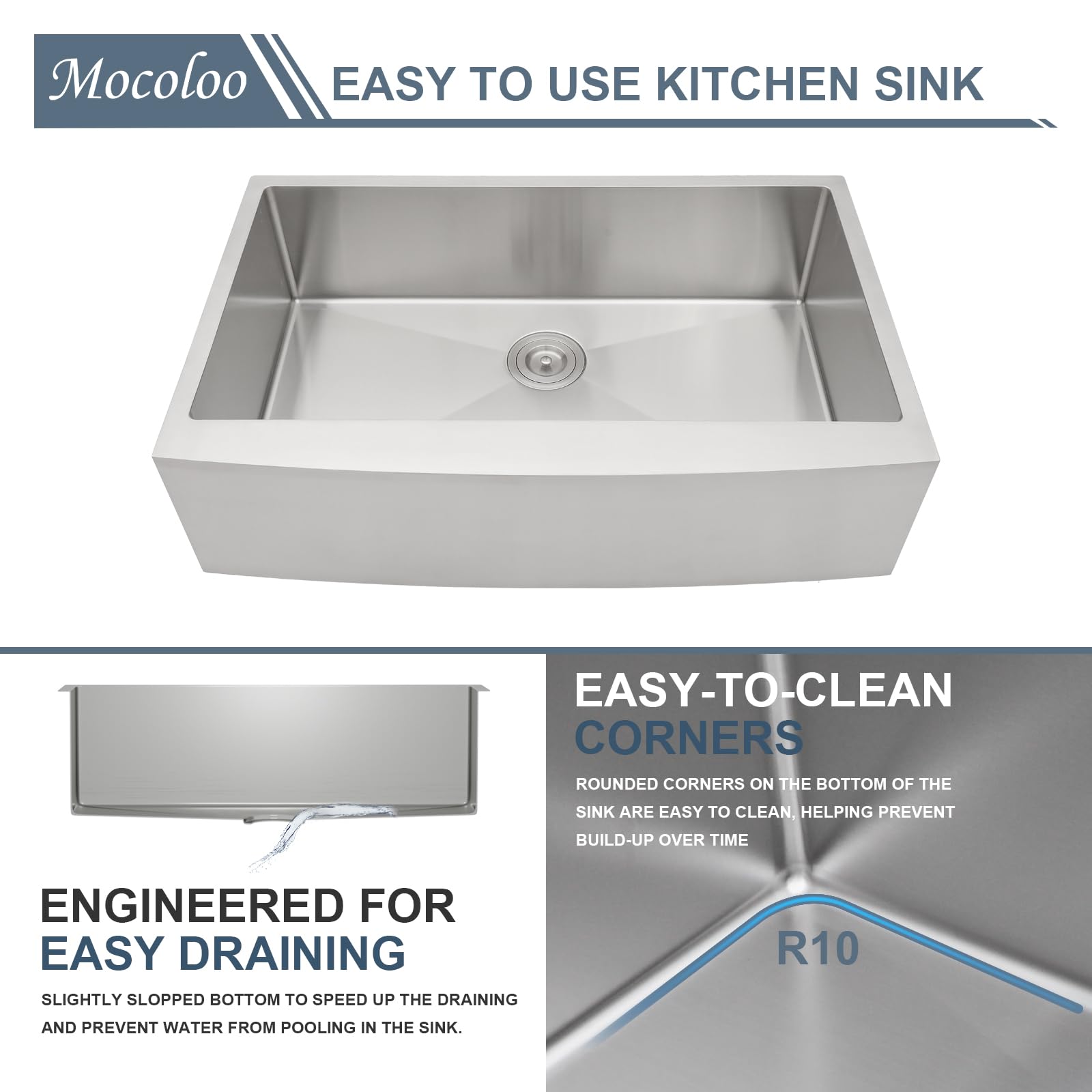 33 Inch Farmhouse Kitchen Sink - Mocoloo 33 Inch Stainless Steel Sink 16 Gauge Deep Single Bowl Undermount Apron Front Farm Sinks