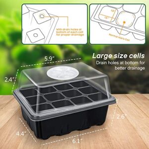 Bonviee 5-Pack Seed Starter Tray Seedling Kits,Plant Starter Kit with Adjustable Humidity Dome and Base Indoor Greenhouse Mini Propagator for Seeds Growing Starting (12 Cells per Tray,Black)