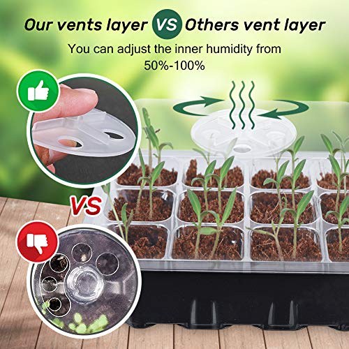 Bonviee 5-Pack Seed Starter Tray Seedling Kits,Plant Starter Kit with Adjustable Humidity Dome and Base Indoor Greenhouse Mini Propagator for Seeds Growing Starting (12 Cells per Tray,Black)